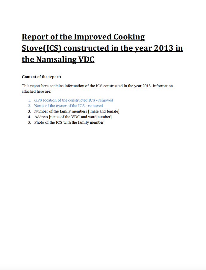 Improved Cooking Stoves (ICS)